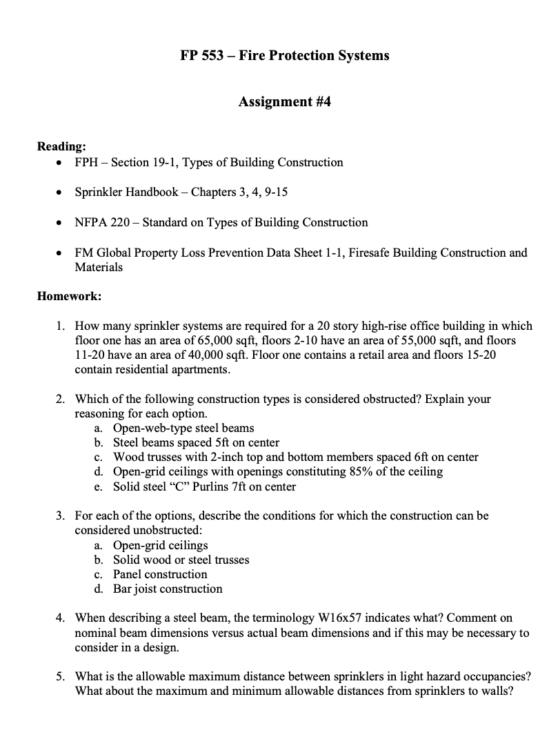 Solved FP 553 - Fire Protection Systems Assignment \#4 | Chegg.com