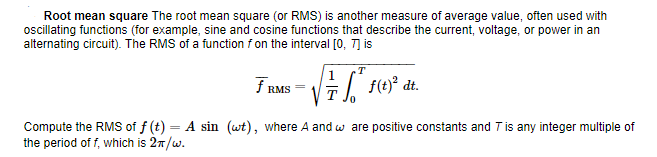 Solved Root mean square The root mean square (or RMS) is | Chegg.com