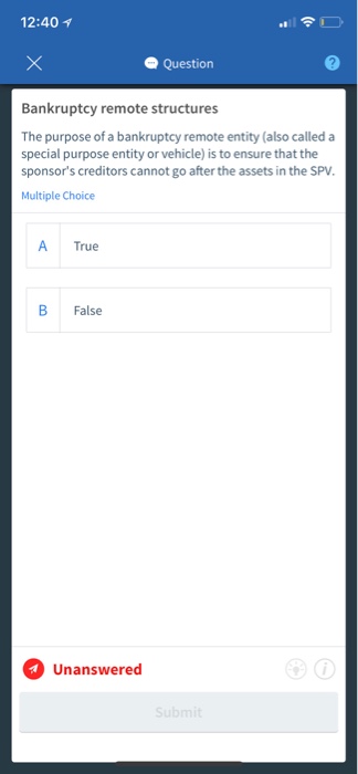 Solved 12:40? Question Bankruptcy remote structures The | Chegg.com