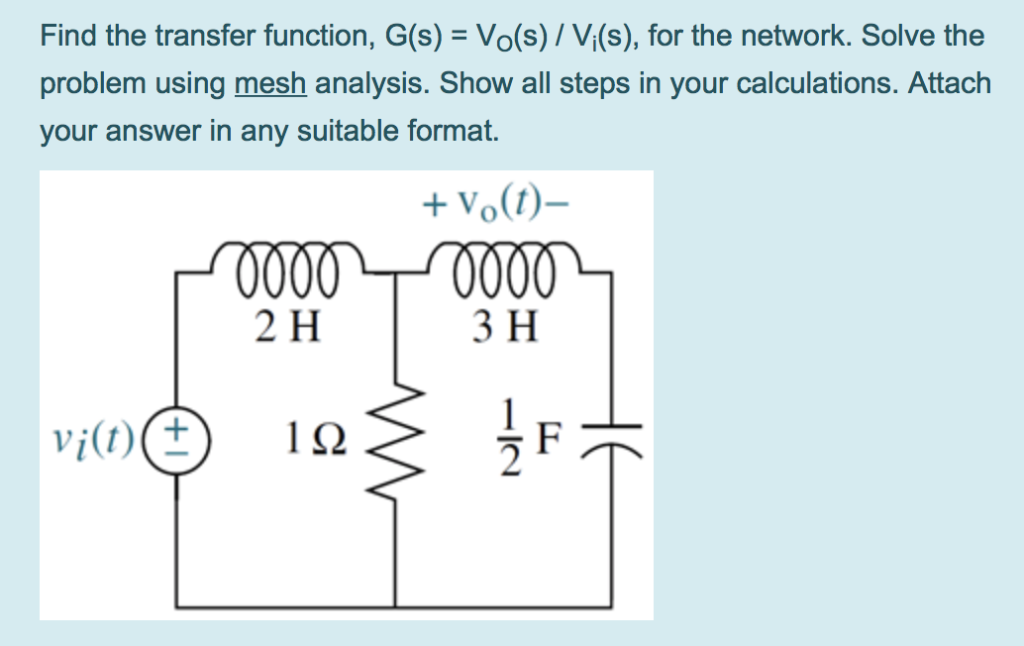 Solved Find the transfer function, G(s)Vo(s)/V(s), for the | Chegg.com
