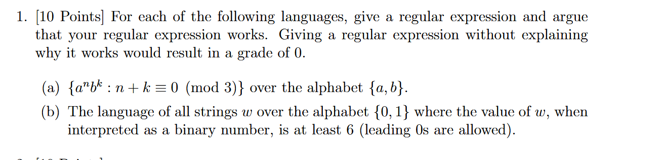 Solved [10 ﻿Points] ﻿For each of ﻿the following languages, | Chegg.com