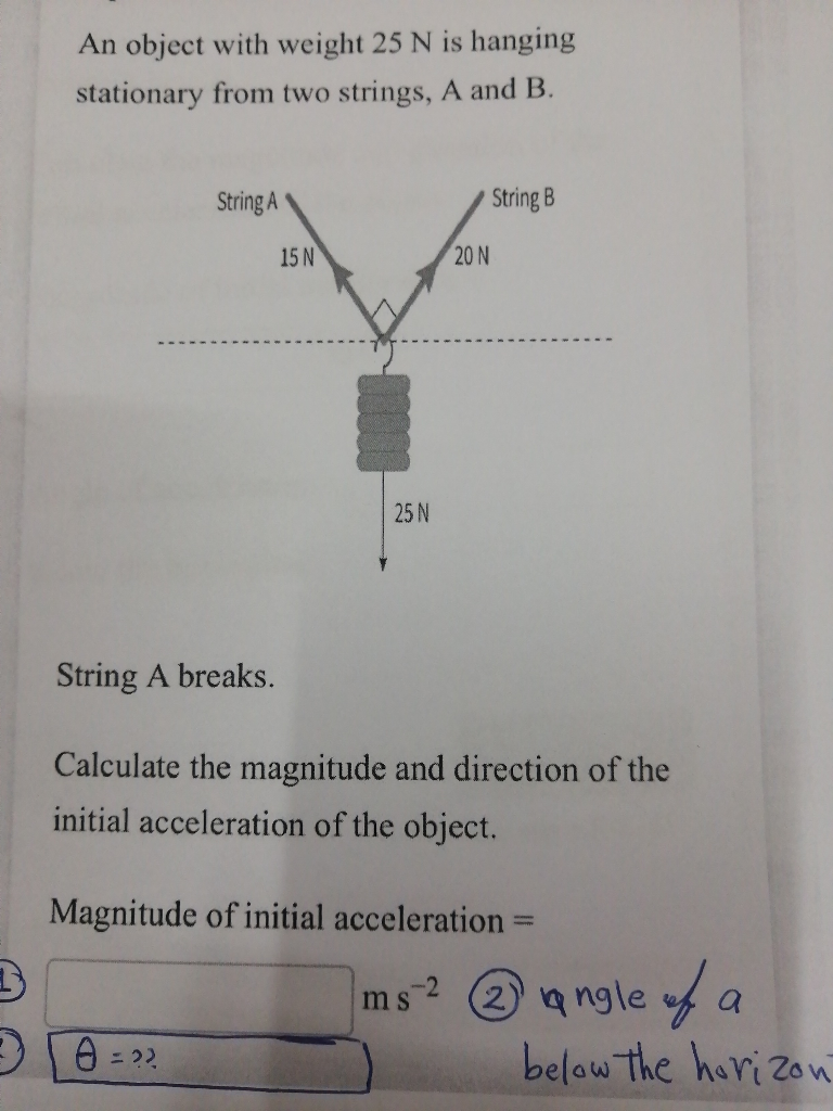Solved An object with weight 25 N is hanging stationary from | Chegg.com
