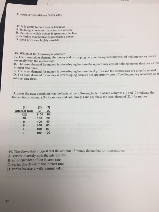 Solved Principles l Final, Makeup, Spring 2011 59. Assume | Chegg.com