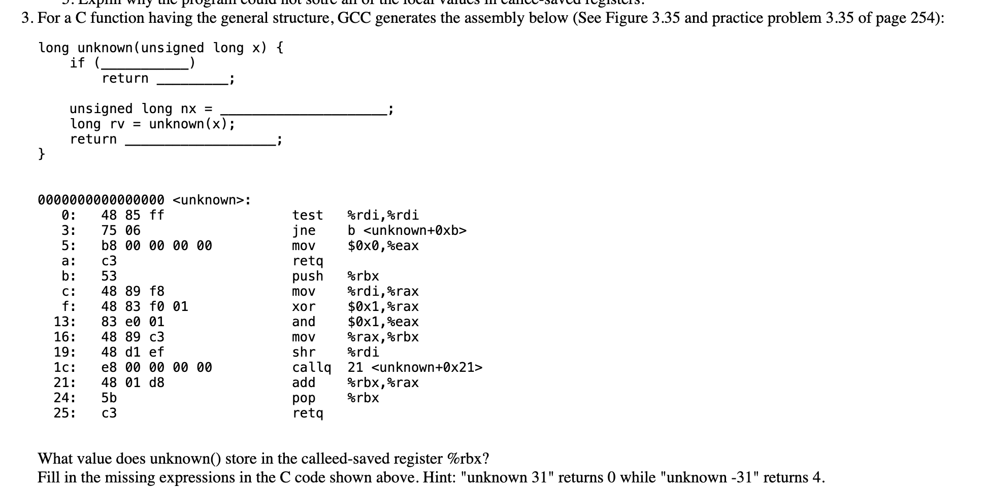 Solved 3. For a C function having the general structure, GCC | Chegg.com