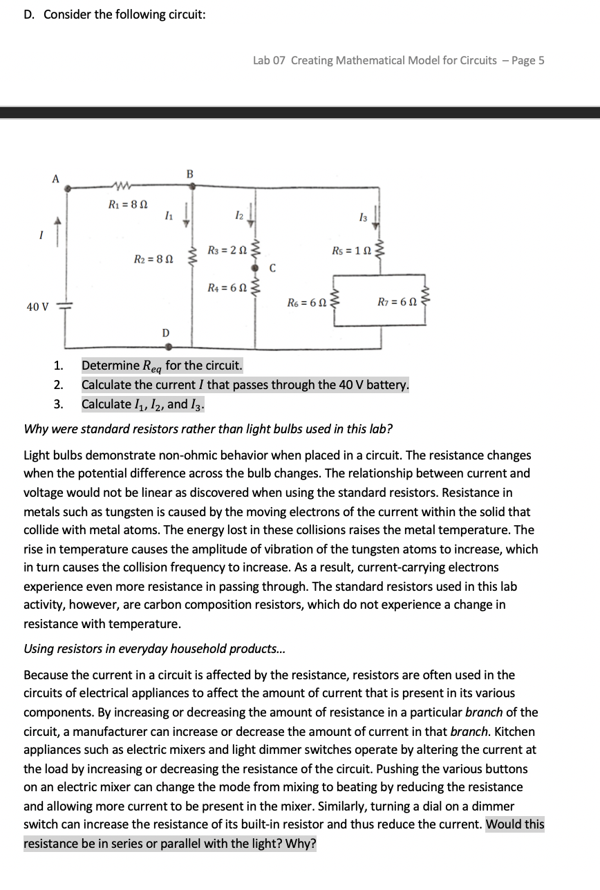 Solved D. Consider the following circuit: Lab 07 Creating | Chegg.com