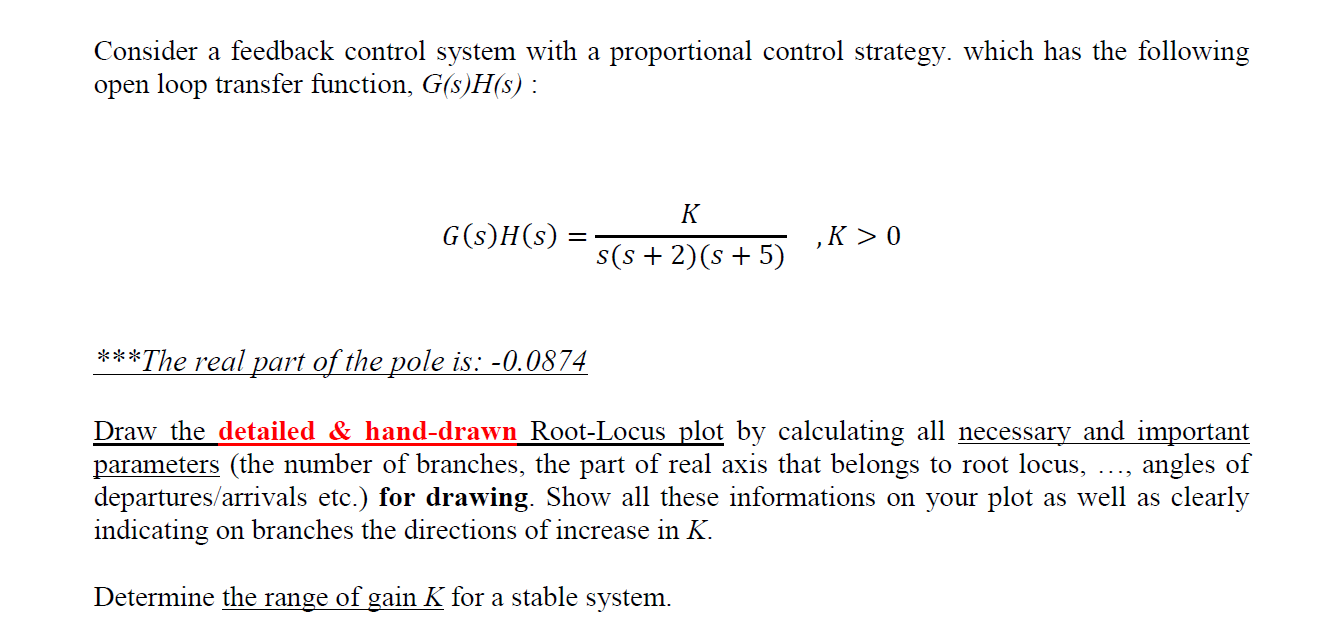Solved Consider a feedback control system with a | Chegg.com