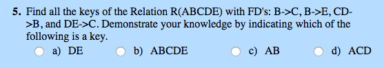 Solved 5. Find all the keys of the Relation R(ABCDE) with | Chegg.com