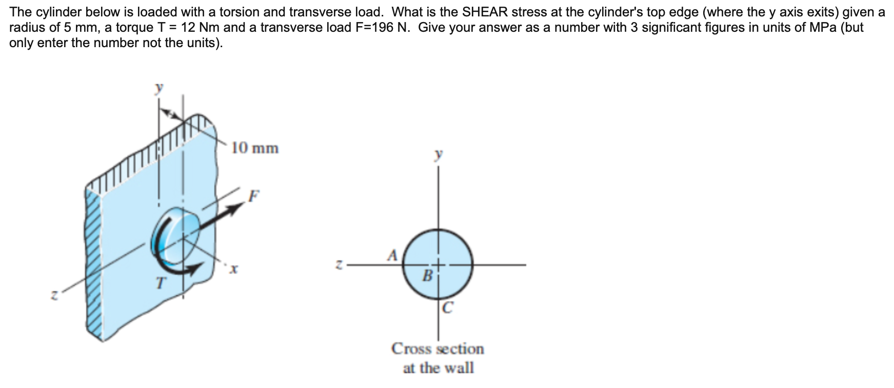Solved The cylinder below is loaded with a torsion and | Chegg.com