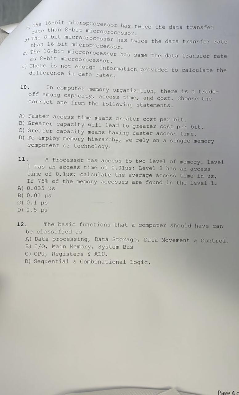 a) The 16-bit microprocessor has twice the data | Chegg.com