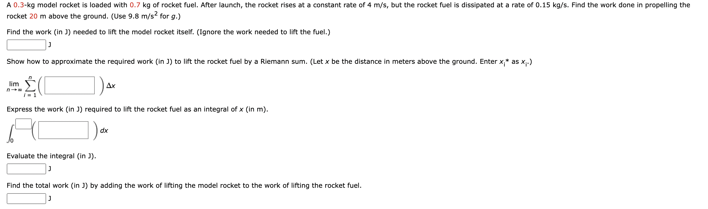 Solved rocket 20 m above the ground. (Use 9.8 m/s2 for g.) | Chegg.com