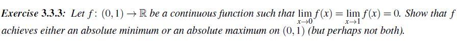 Solved Exercise 3.3.3: Let f:(0,1)→R be a continuous | Chegg.com