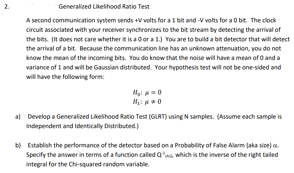 2. Generalized Likelihood Ratio Test A second | Chegg.com