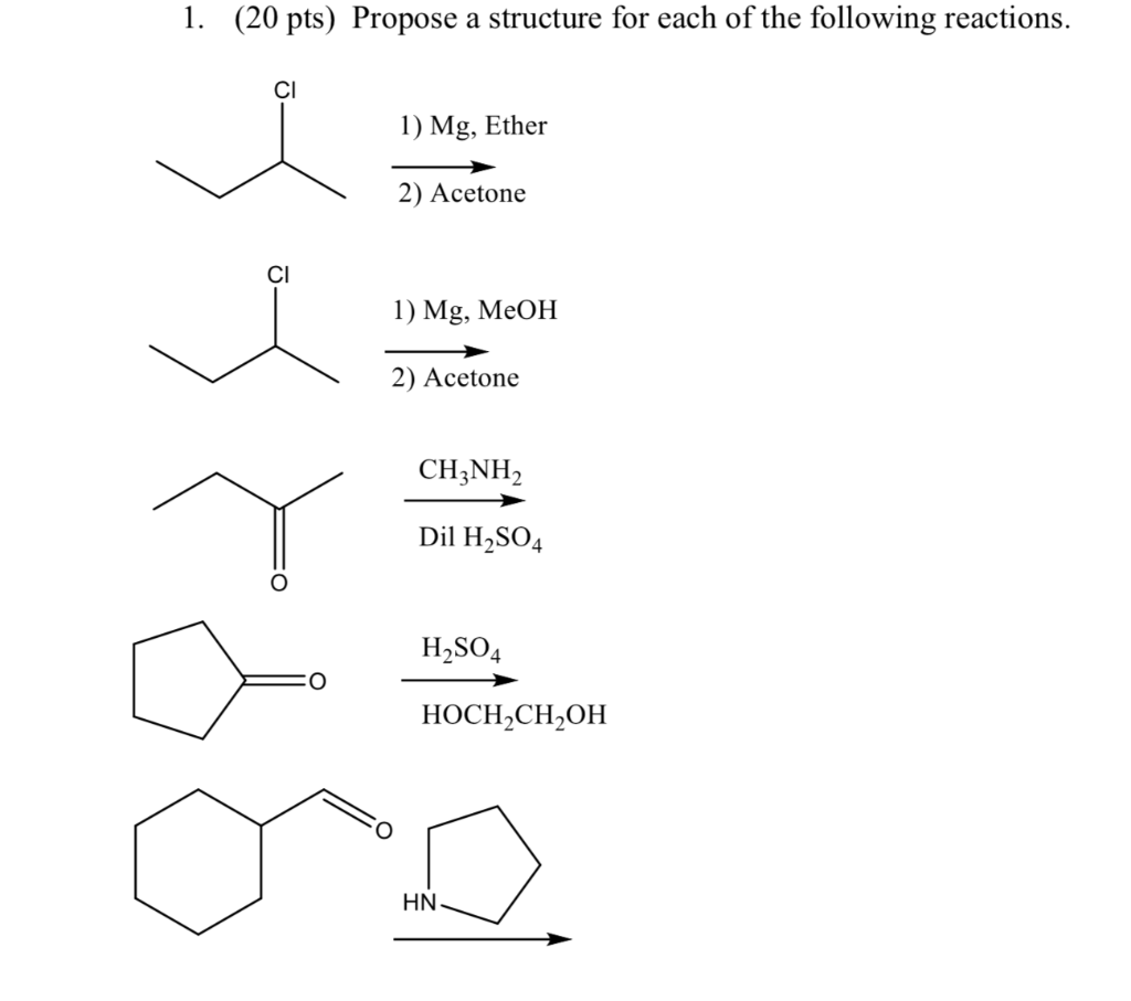 Solved 1. (20 pts) Propose a structure for each of the | Chegg.com