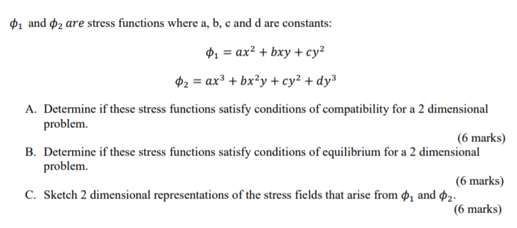 Solved 01 and 2 are stress functions where a, b, c and d are | Chegg.com