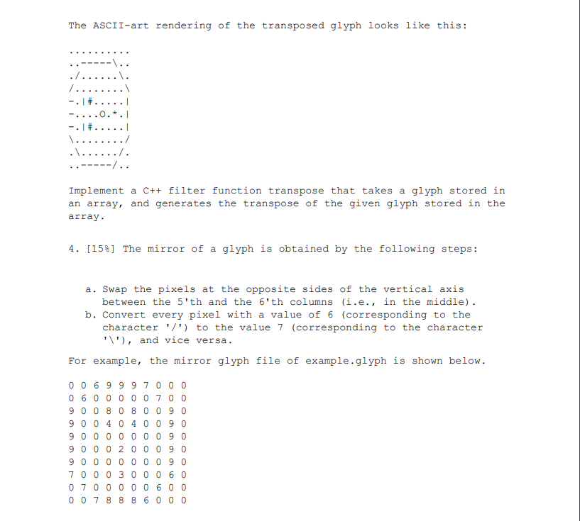 A glyph is a 10 x 10 matrix of pixels. Each pixel is | Chegg.com