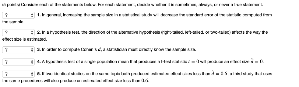 Solved (5 points) Consider each of the statements below. For | Chegg.com Solved (5 points) Consider each of the statements below. For | Chegg.com