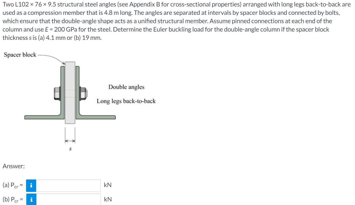 Solved Two L102 * 769.5 structural steel angles (see | Chegg.com