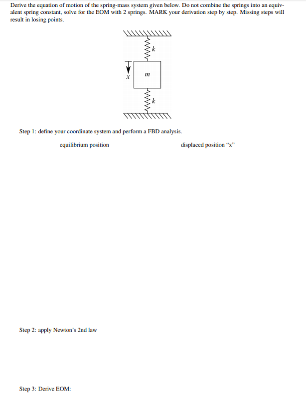 Solved Derive the equation of motion of the spring-mass | Chegg.com