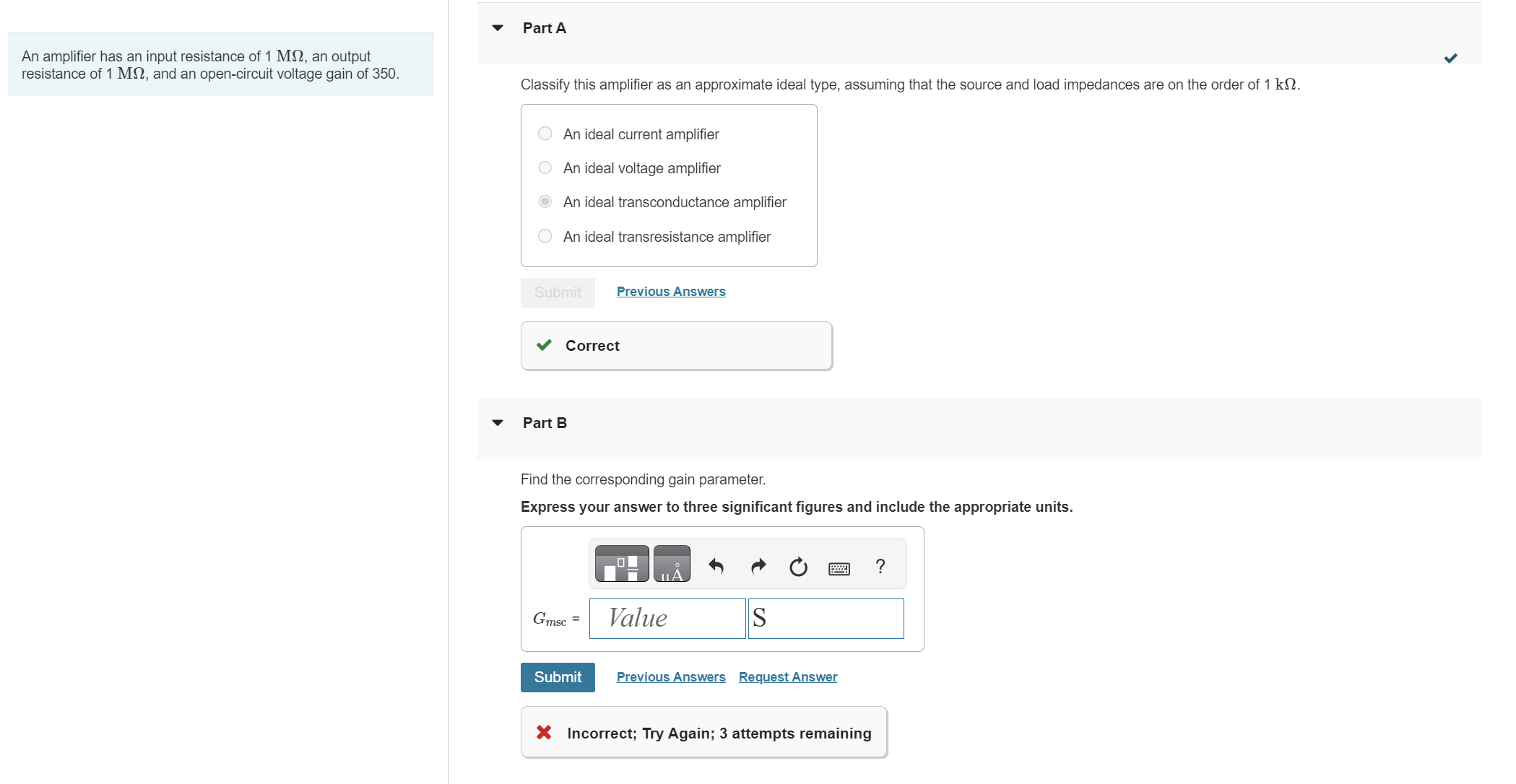 Solved An amplifier has an input resistance of 1MΩ, ﻿an | Chegg.com