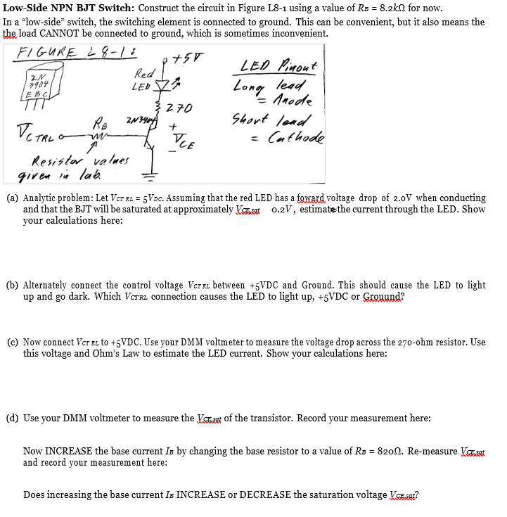 Low-Side NPN BJT Switch: Construct the circuit in | Chegg.com