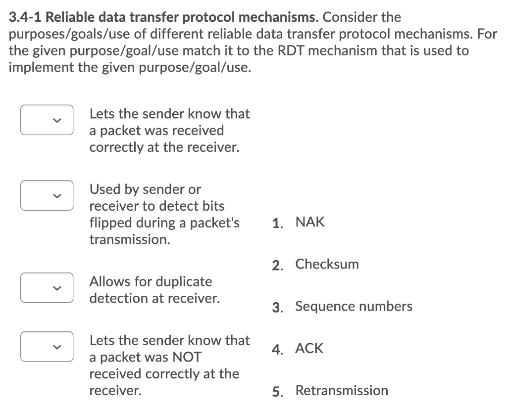 Solved 3.4-1 Reliable data transfer protocol mechanisms. | Chegg.com