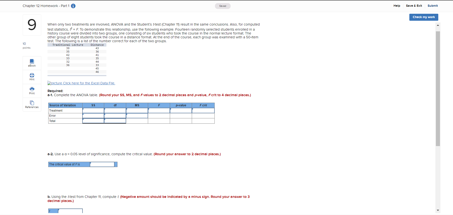 Solved Chapter 12 Homework - Part 1 Saved Help Save & Exit | Chegg.com