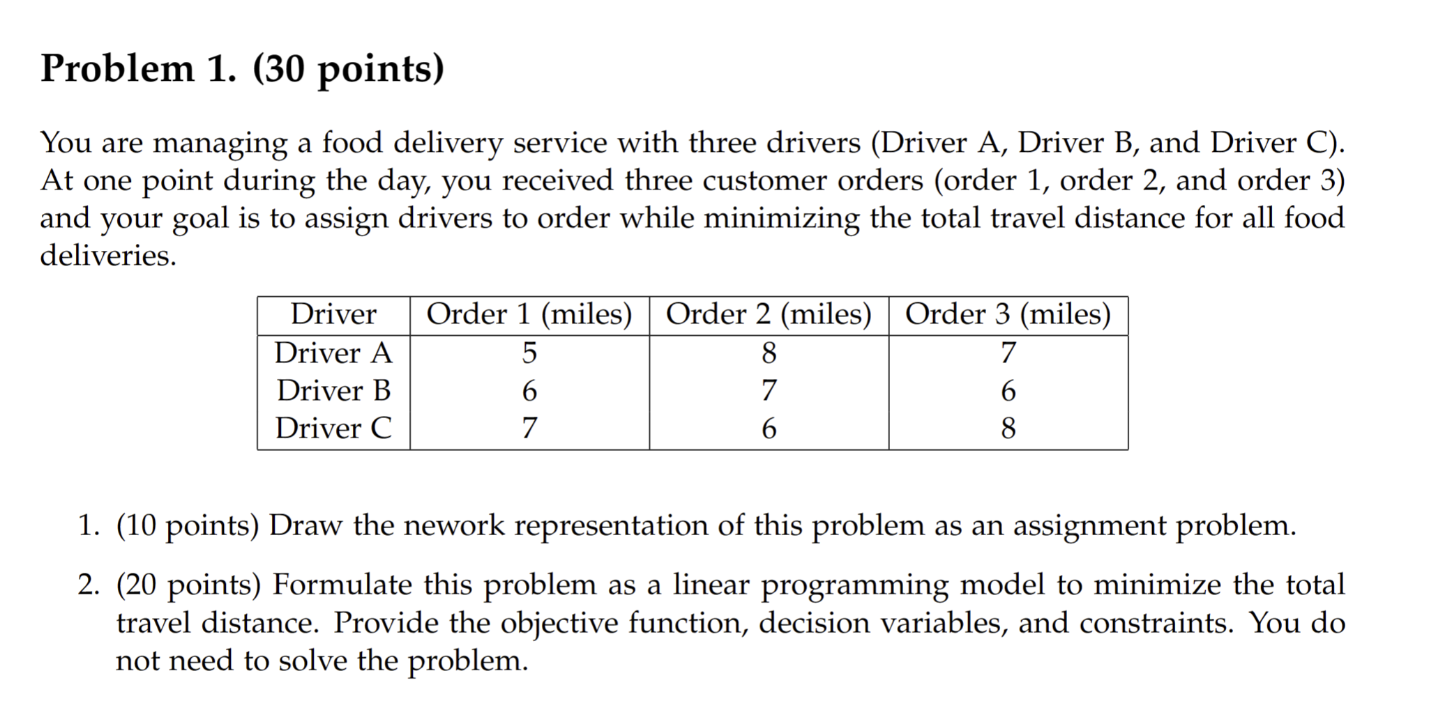 Solved You are managing a food delivery service with three | Chegg.com