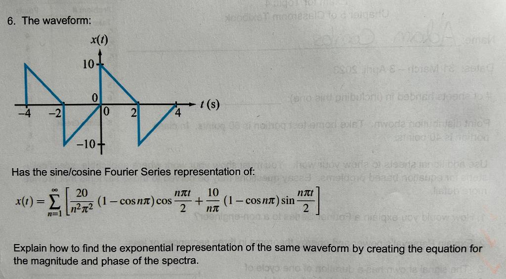 Solved 6. The waveform: Has the sine/cosine Fourier Series | Chegg.com