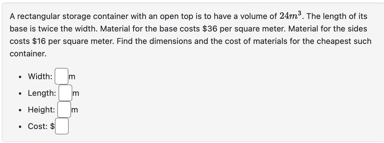 Solved A rectangular storage container with an open top is | Chegg.com