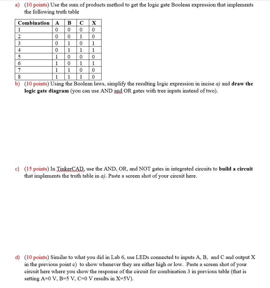 Solved a) (10 points) Use the sum of products method to get | Chegg.com