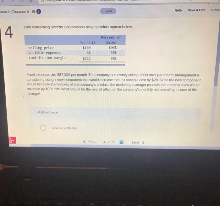 Solved xam 3 (Chapters 5-9) 6 Help Save & Exlt Subml Saved | Chegg.com