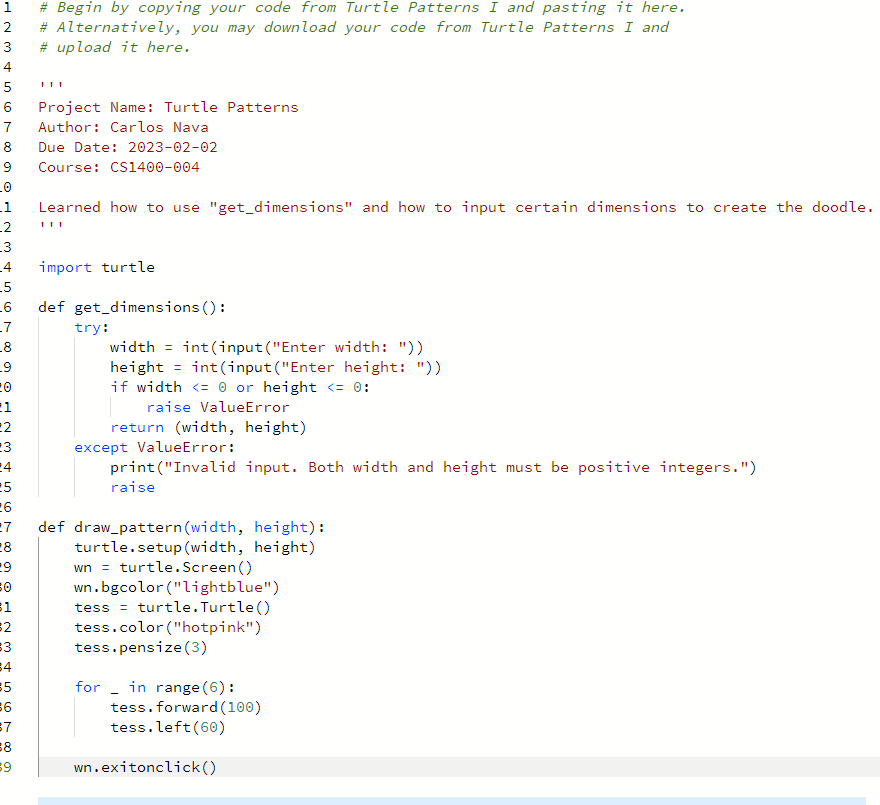 Solved 1. Turtle Patterns II - Description Expected | Chegg.com