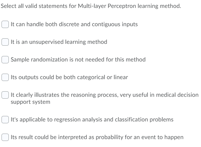 Solved Select all valid statements for Multi-layer | Chegg.com