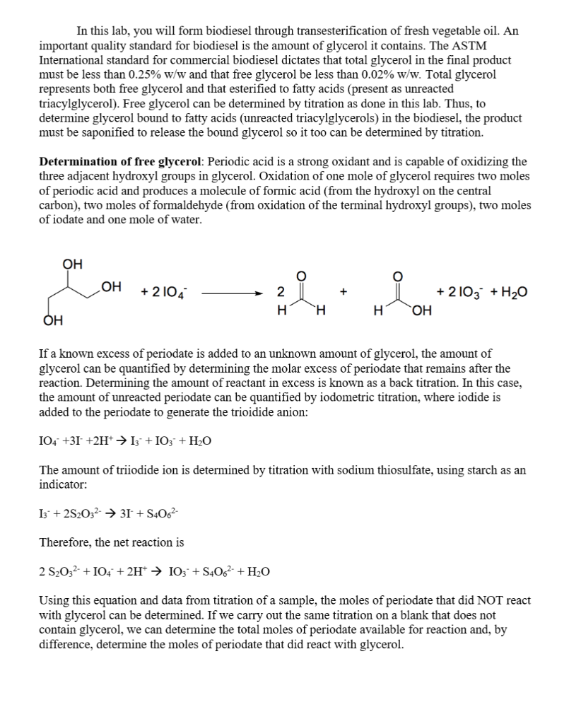 Solved Biodiesel Lab Question: Data Collected from Lab: | Chegg.com