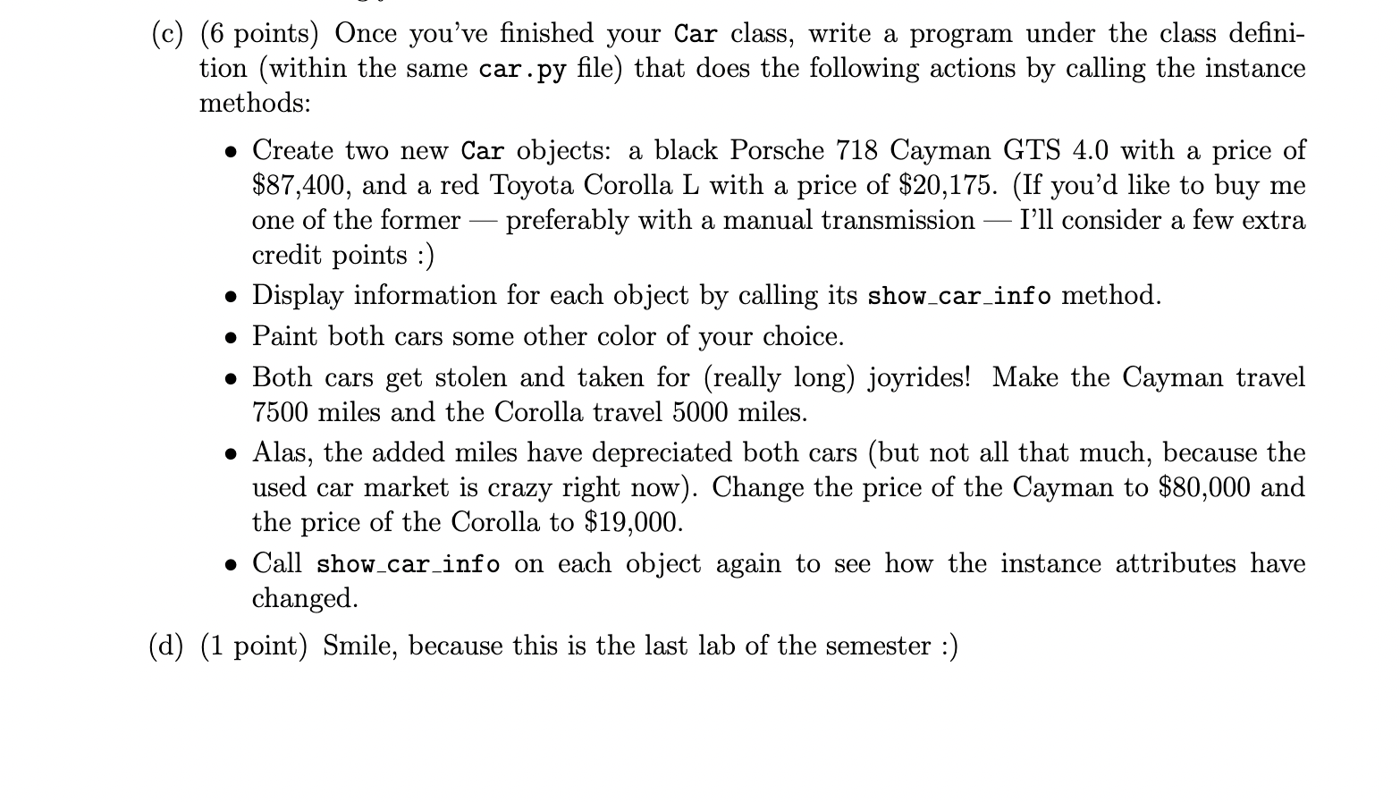 Solved 2. Within a file named car.py, write a class named | Chegg.com