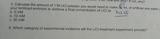 Solved 3 5. Calculate the amount of 1 M LICI solution you | Chegg.com