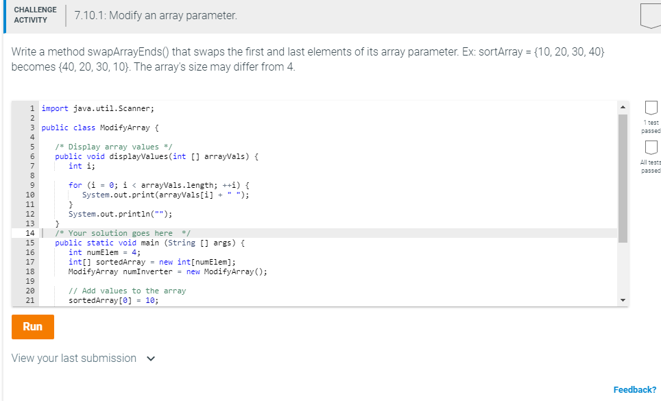Solved CHALLENGE ACTIVITY 7 10 1 Modify An Array Parameter Chegg