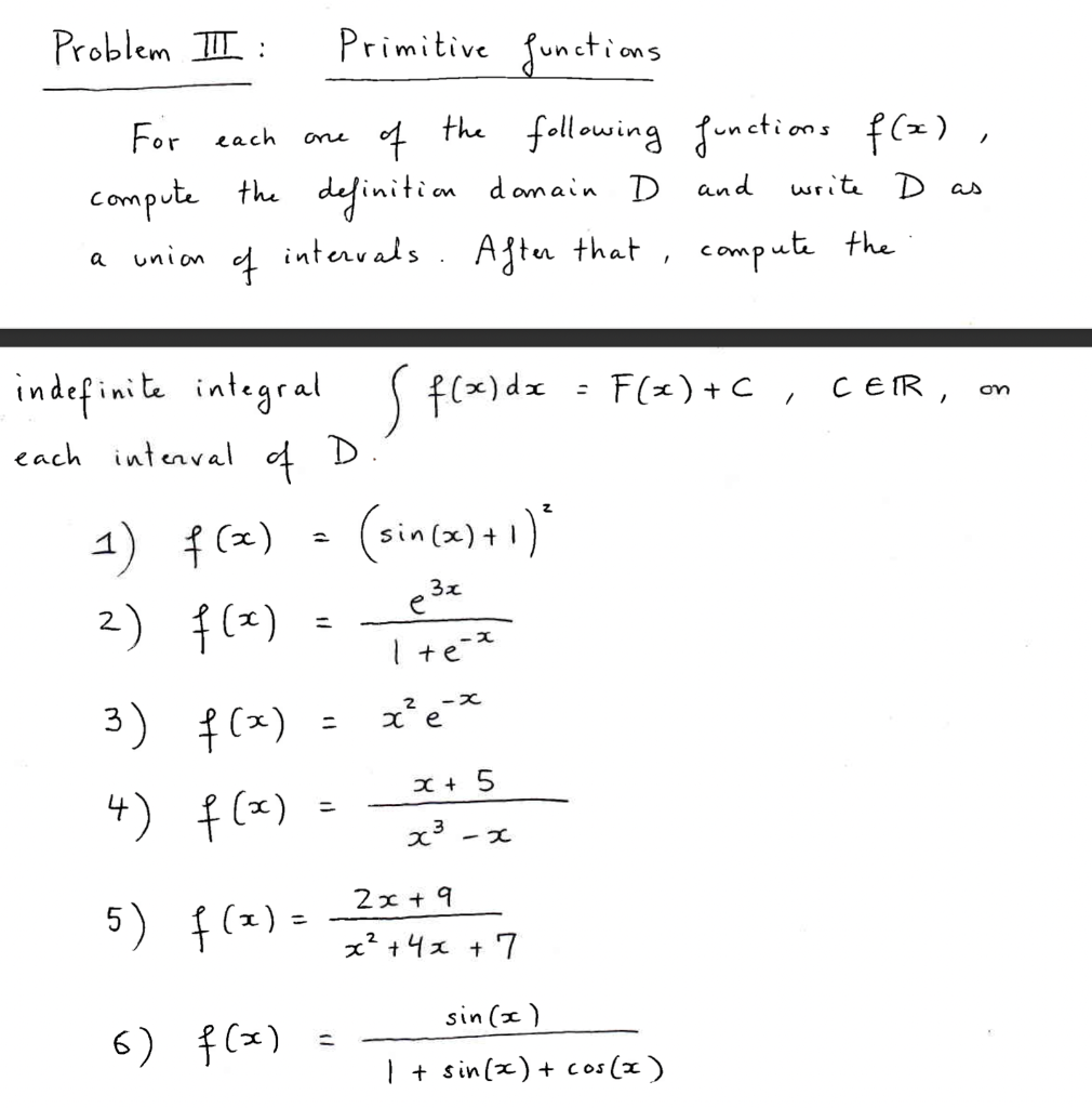 Solved Problem. III : Primitive functions For each are of | Chegg.com