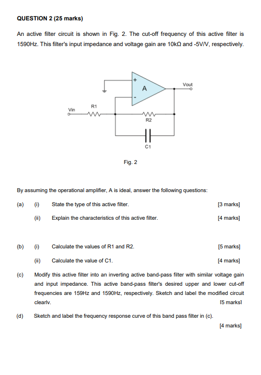 Solved An active filter circuit is shown in Fig. 2. The | Chegg.com