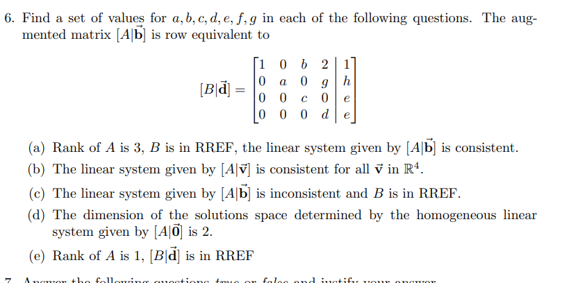 Solved Find a set of values for a,b,c,d,e,f,g in each of the | Chegg.com