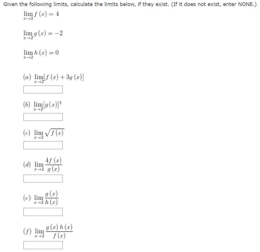 Solved ven the following limits, calculate the limits below, | Chegg.com