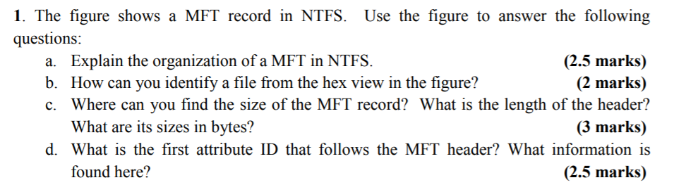 1. The figure shows a MFT record in NTFS. Use the | Chegg.com