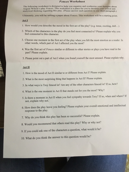 Fences Worksheet The following worksheet is designed | Chegg.com