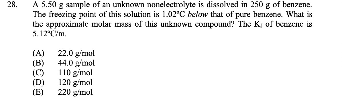Solved 8. A 5.50 g sample of an unknown nonelectrolyte is | Chegg.com