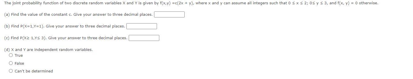 Solved The joint probability function of two discrete random | Chegg.com