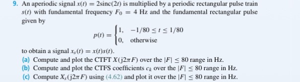 Solved An aperiodic signal x (t) = 2sinc(2t) is multiplied | Chegg.com