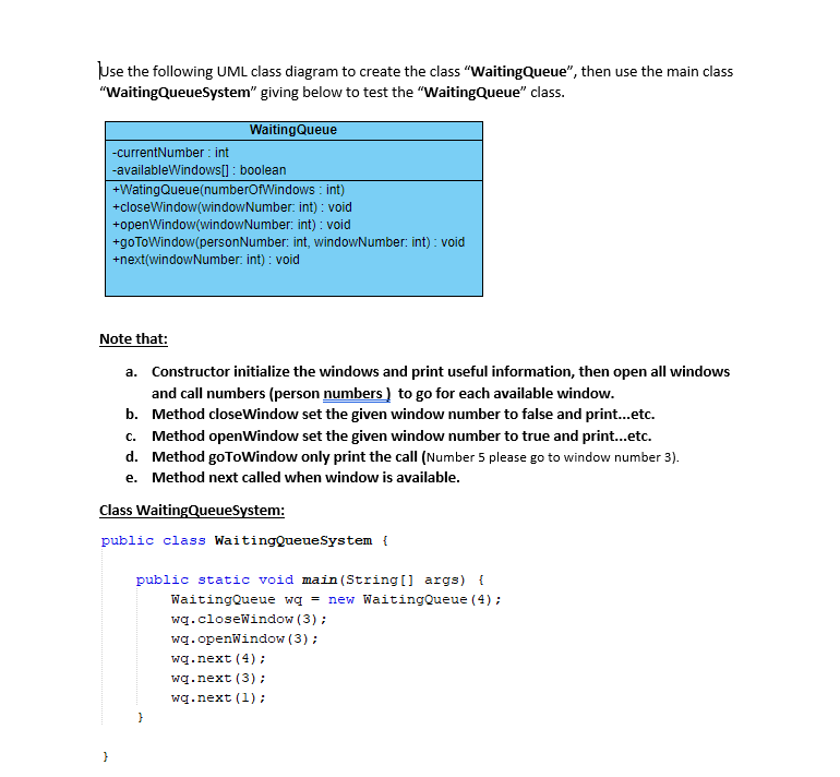 Solved use the following UML class diagram to create the | Chegg.com