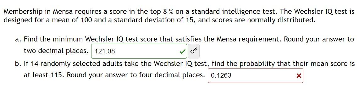 Solved Membership in Mensa requires a score in the top 8% on | Chegg.com