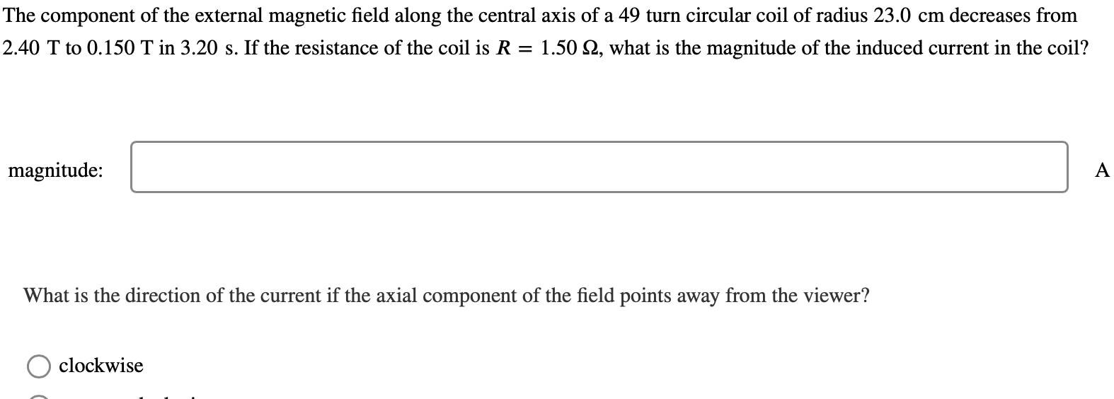 Solved The component of the external magnetic field along | Chegg.com