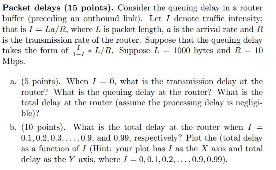 Solved Packet delays (15 points). Consider the queuing delay | Chegg.com